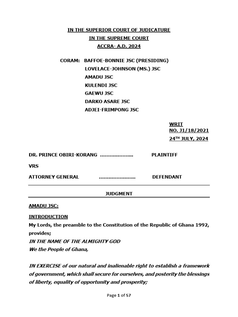 DR PRINCE OBIRIKORANG VRS ATTORNEY GENERAL (J1182021) 2024 GHASC 21 (24 ...