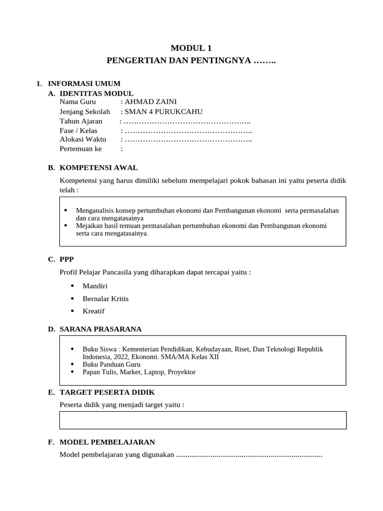 Format Modul Ajar Setiap Pertemuan | PDF