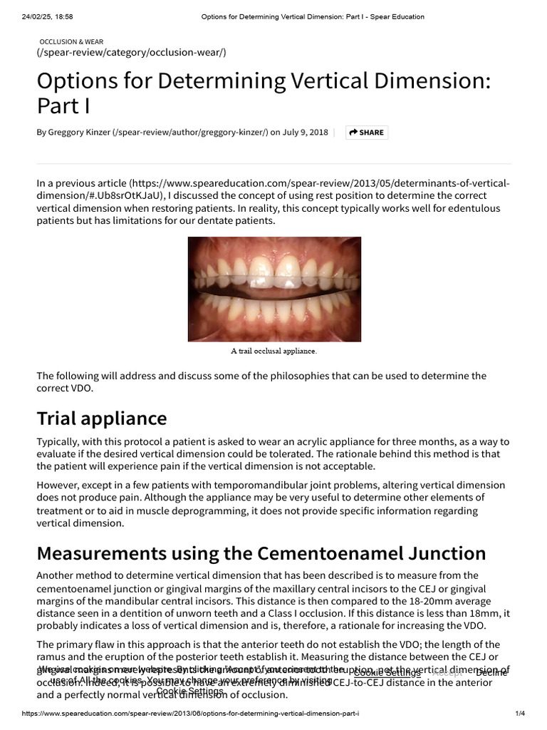 Options For Determining Vertical Dimension - Part I - Spear Education ...