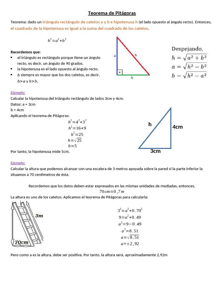 Practica - Teorema de Pitagoras | PDF | Triángulo | Matemáticas