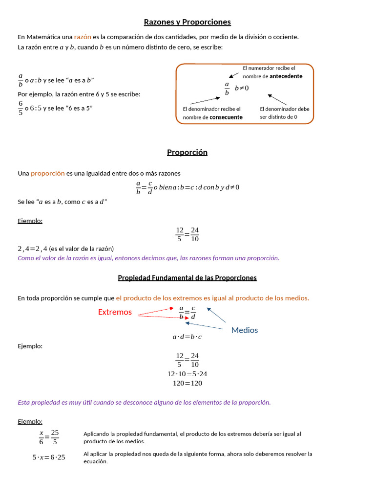 Razones y Proporciones en Matemáticas | PDF | Matemática Elemental ...
