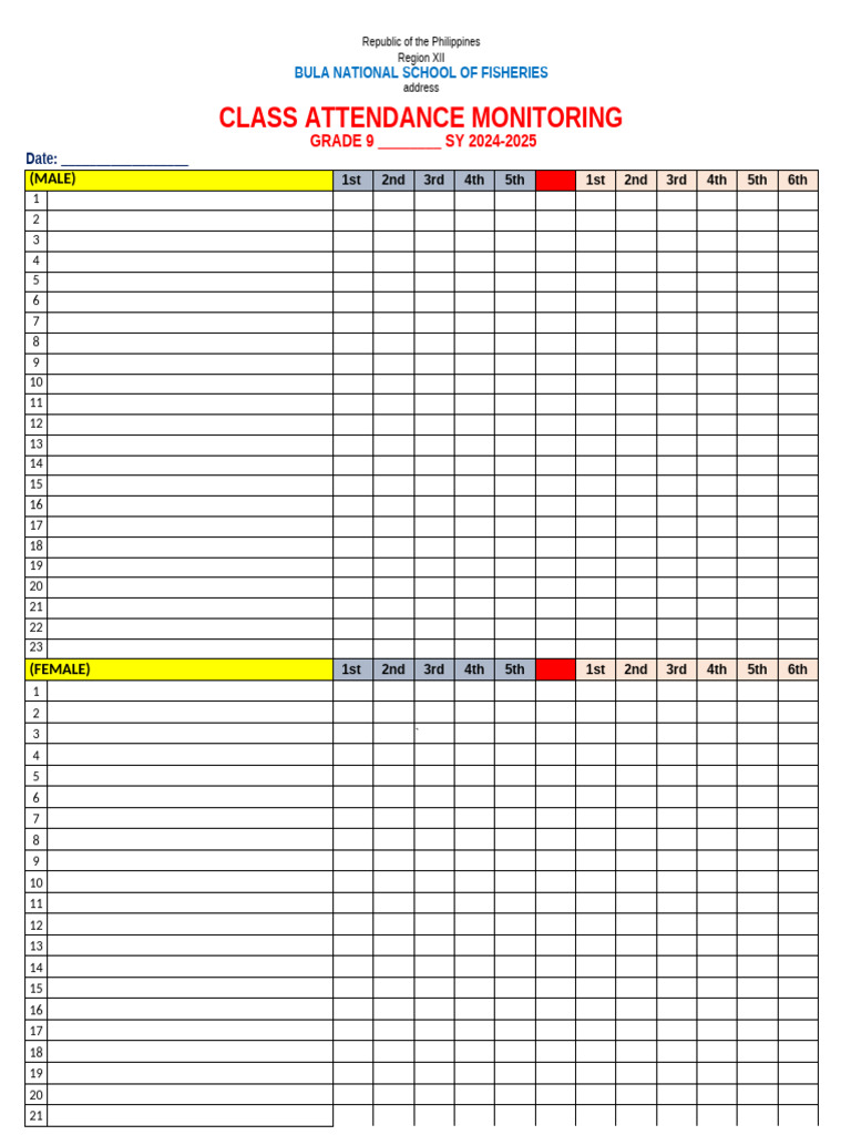Grade 9 Class Attendance Log 2024-2025 | PDF
