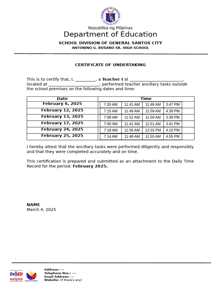 01 Certificate of Undertaking | PDF