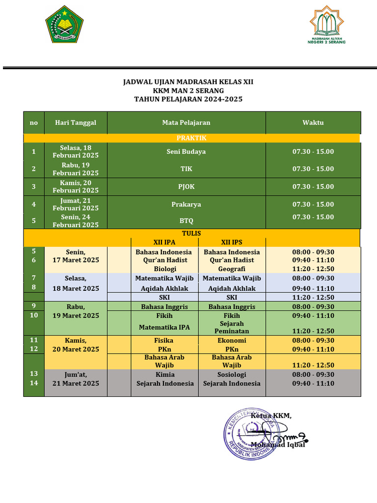 Jadwal Ujian MAN 2 Serang 2025 | PDF