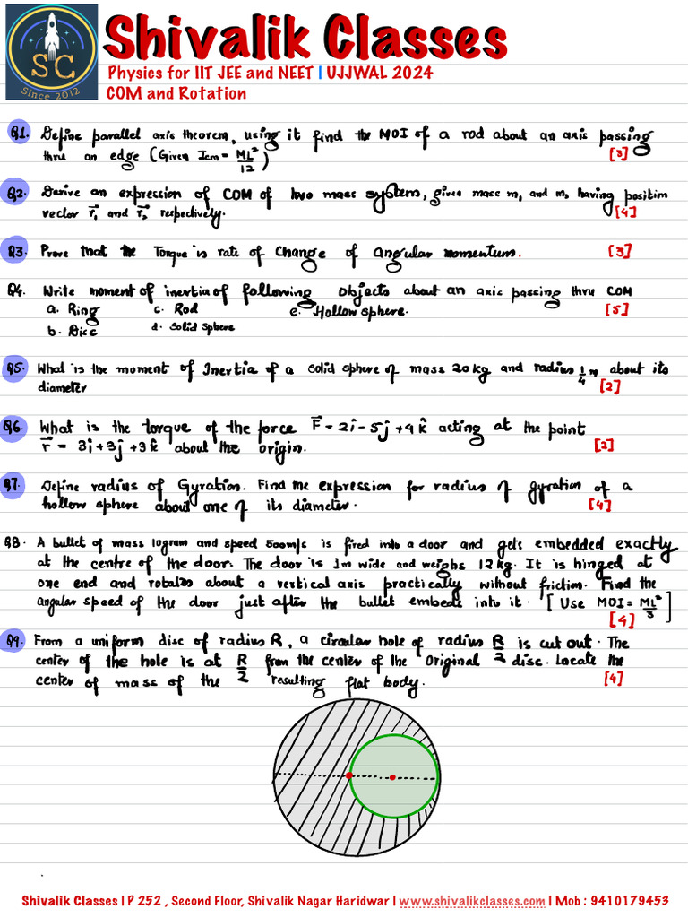Physics IIT JEE NEET Study Guide | PDF | Torque | Sphere