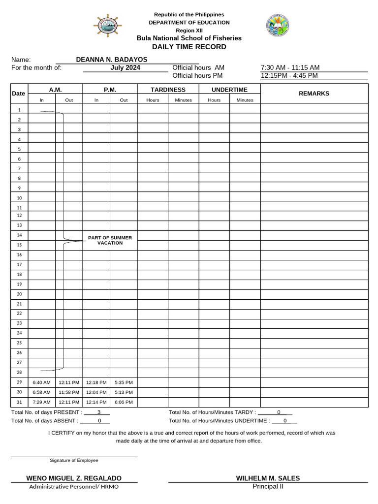 DTR New Template | PDF