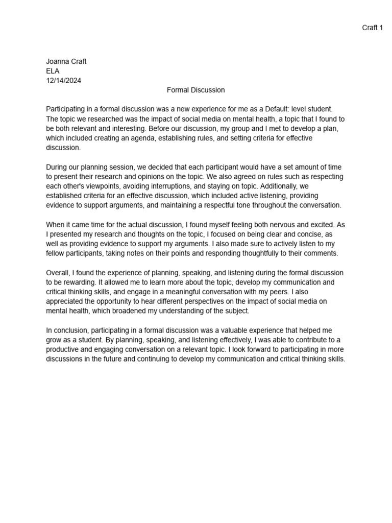 Formal Discussion | PDF