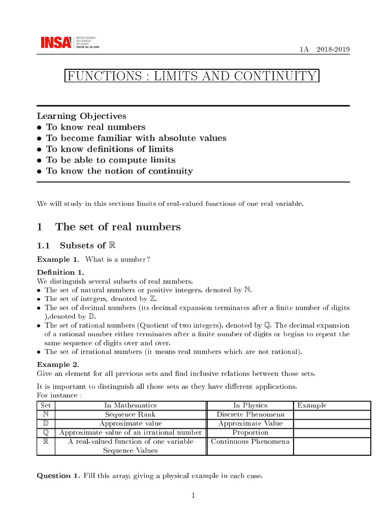 1.limits and Continuity | PDF | Real Number | Rational Number