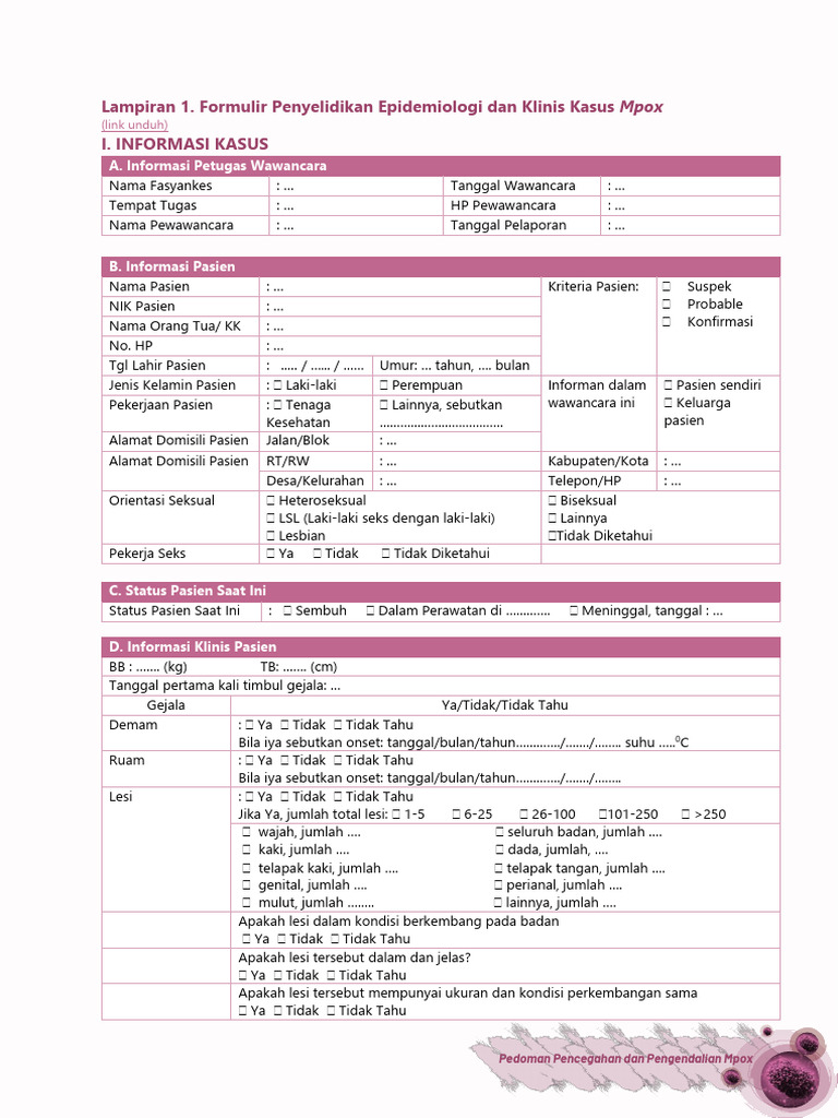 Formulir Penyelidikan Epidemiologi (PE) Mpox | PDF