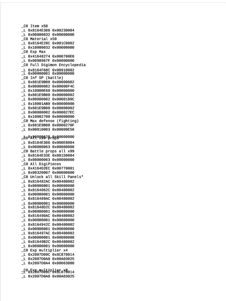 Digimon Game Cheat Codes Guide | PDF
