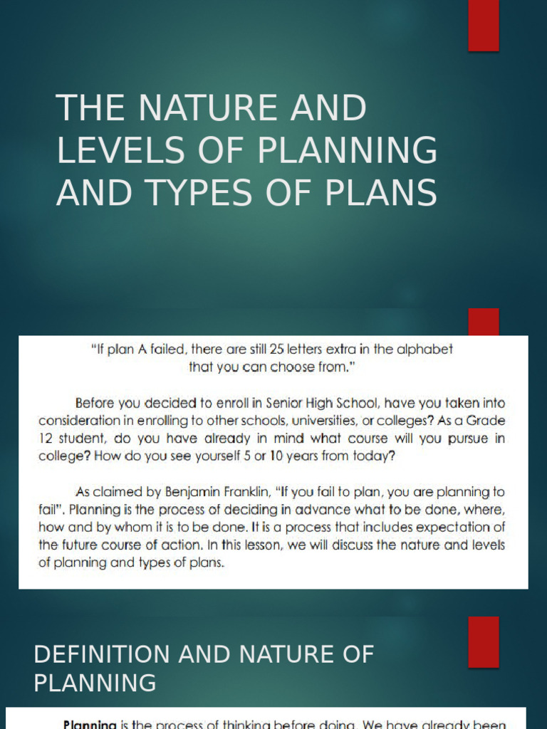 The Nature and Levels of Planning and Types - 6 | PDF | Marketing | Goal