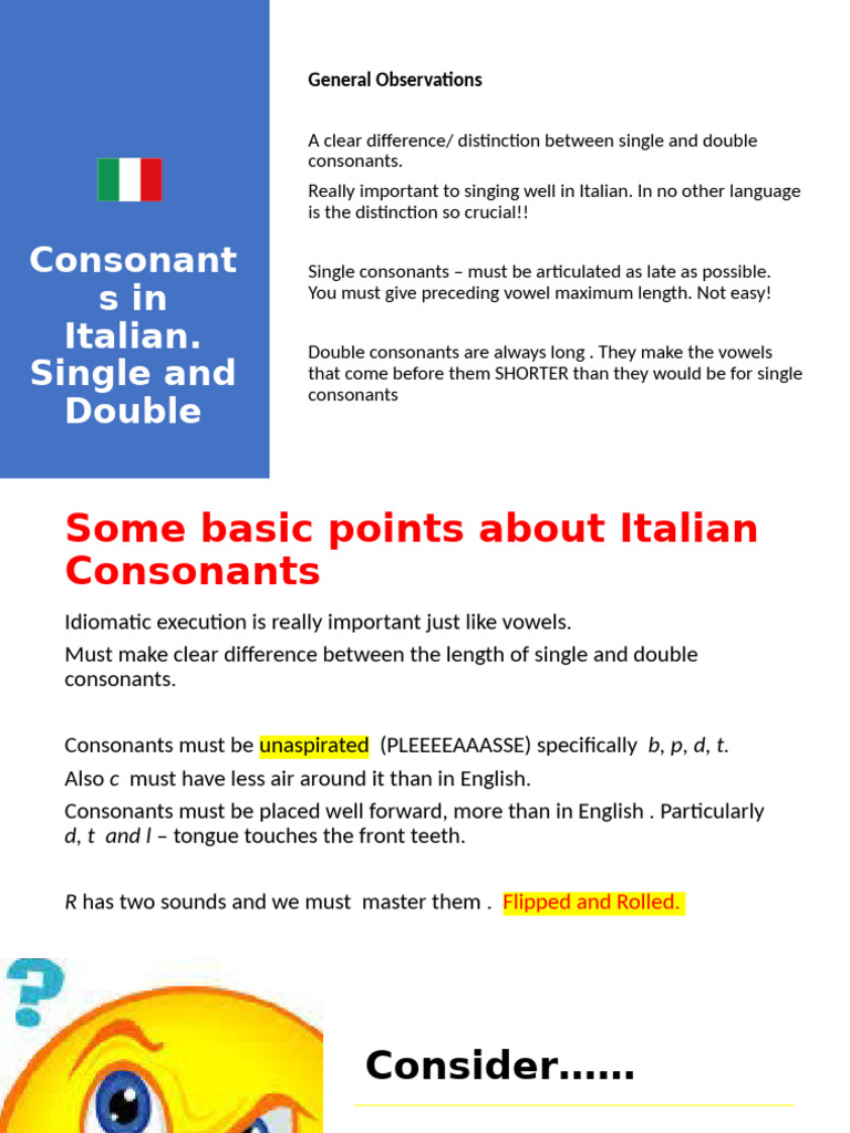 Understanding Italian Consonants | PDF | Consonant | Vowel