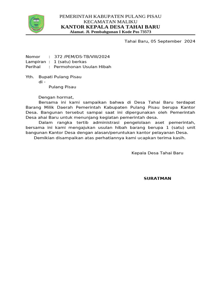 Surat Permohonan Hibah Template | PDF