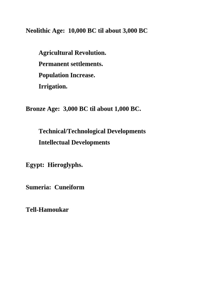 History 101 Outline 2 - Neolithic and Bronze Ages | PDF
