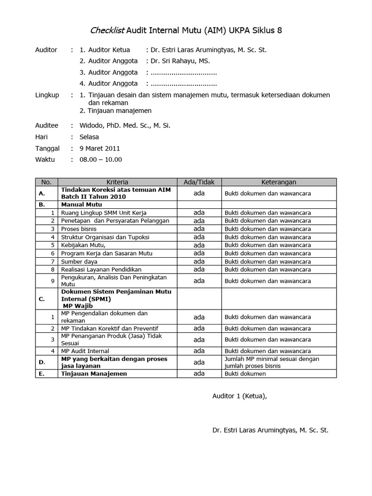 01-Checklist-AIM-Siklus-8 | PDF