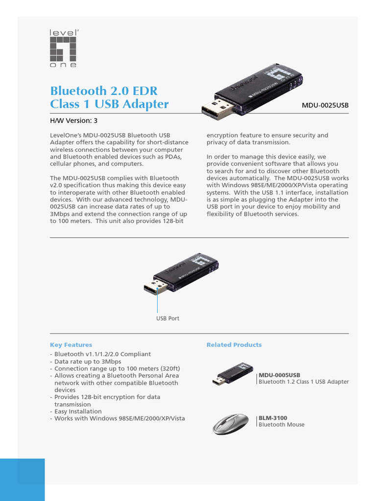 Mdu-0025usb Spec V3.0 | PDF | Bluetooth | Usb