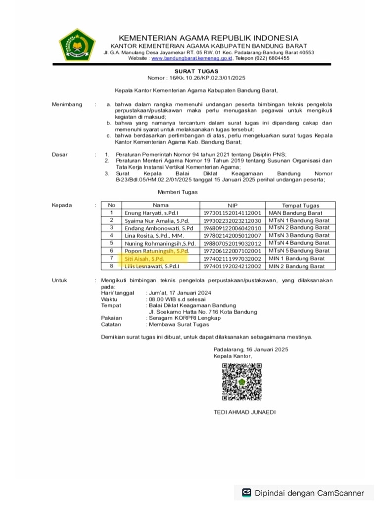Surat Tugas Bimtek Perpus | PDF