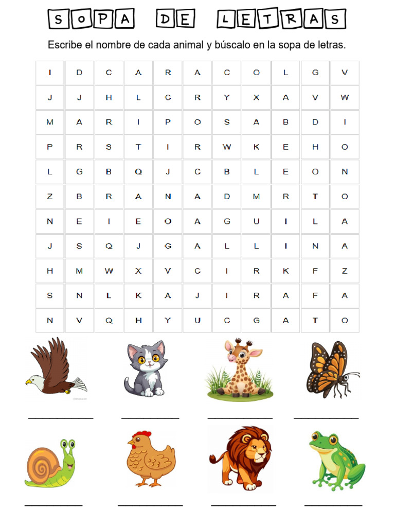 Encuentra Animales en la Sopa de Letras | PDF