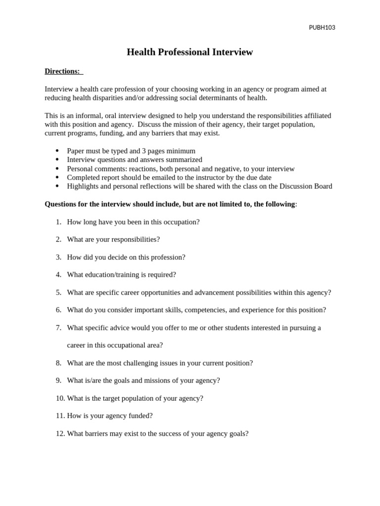 Health Professional Interview Assignment | PDF