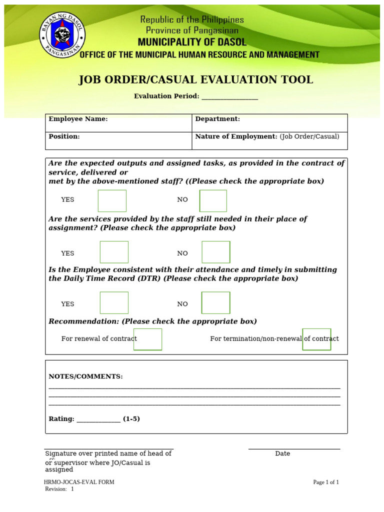 JOCAS Evaluation Form | PDF
