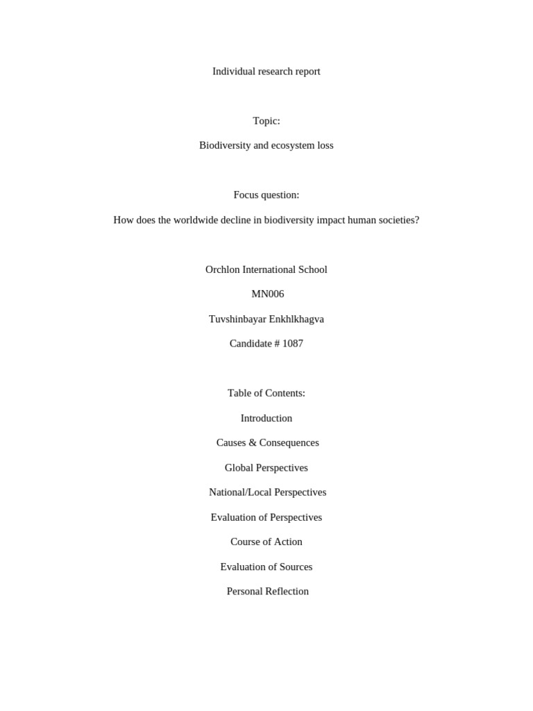 Individual Research Report | PDF | Biodiversity | Deforestation