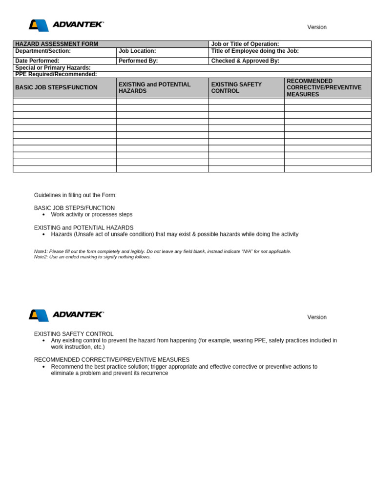 Hazard Assessment Form Template | PDF | Personal Protective Equipment ...