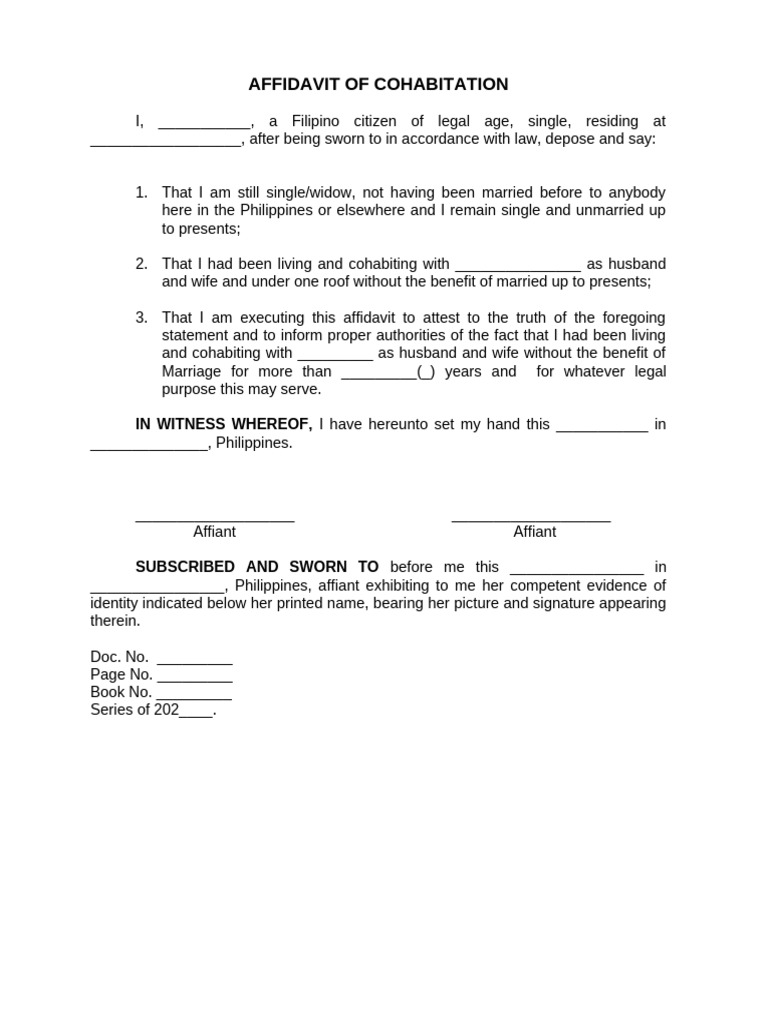 Affidavit of Cohabitation Sample | PDF