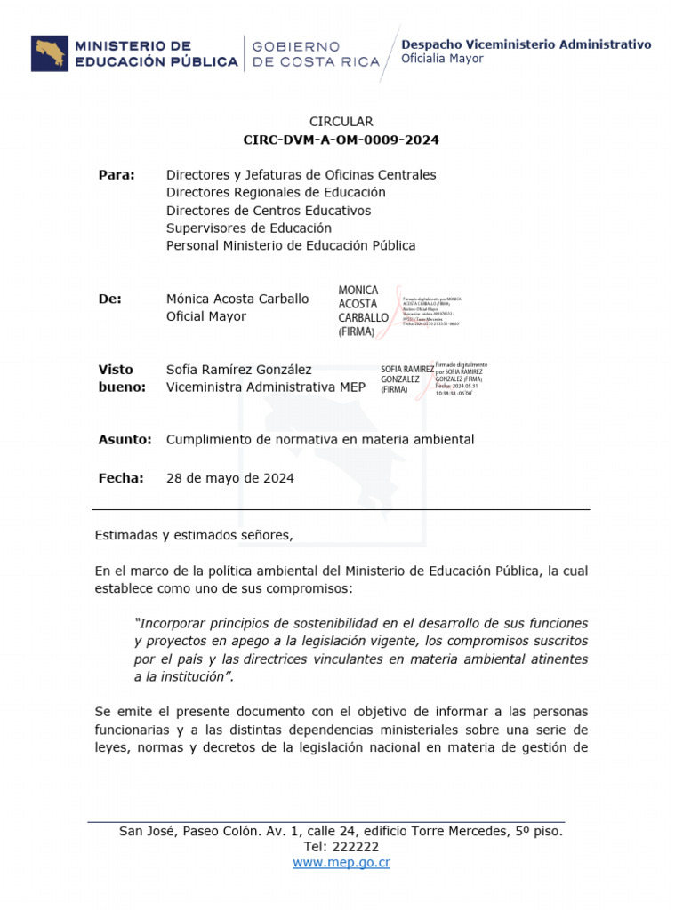 CIRC DVM-A-OM-0009-2024-Cumplimiento de Normativa en Materia Ambiental ...