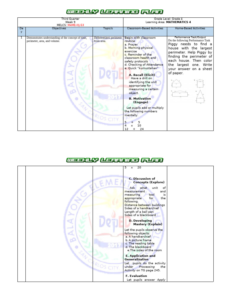 Wlp- Balayong Es Template | PDF | Area | Geometry