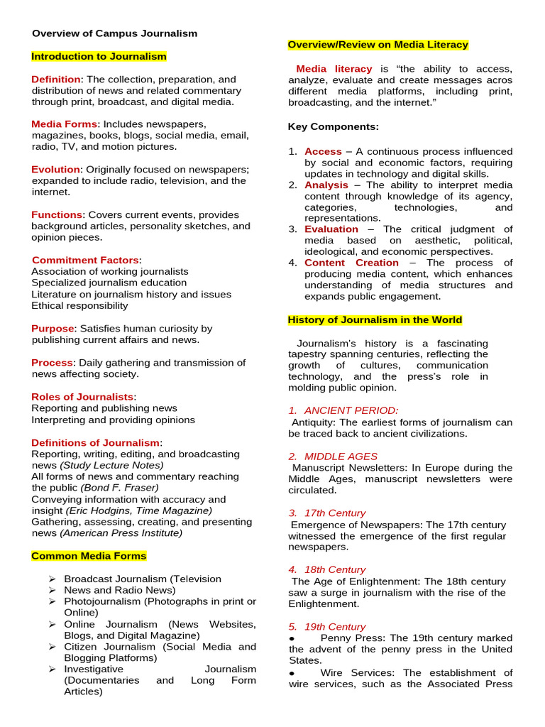 Overview of Campus Journalism | PDF | Journalism | Mass Media