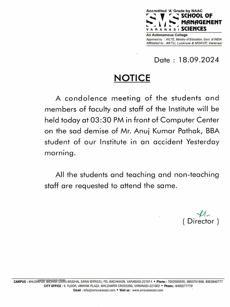 Notice - Condolence - Meeting | PDF