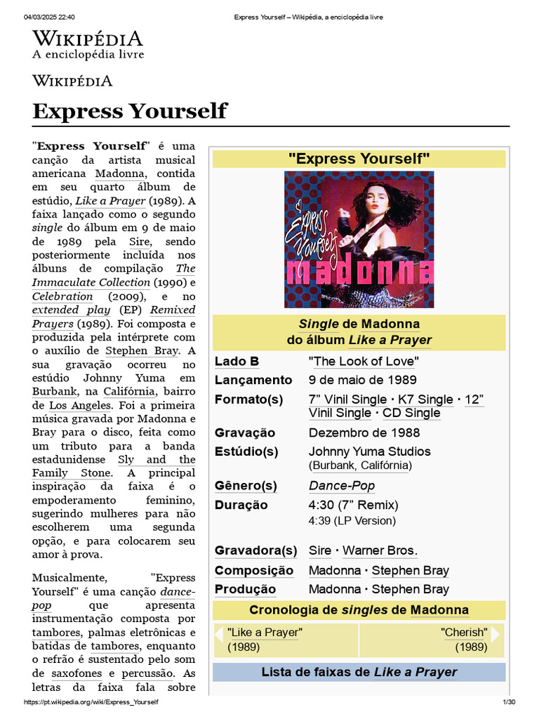 Express Yourself - Madonna | PDF