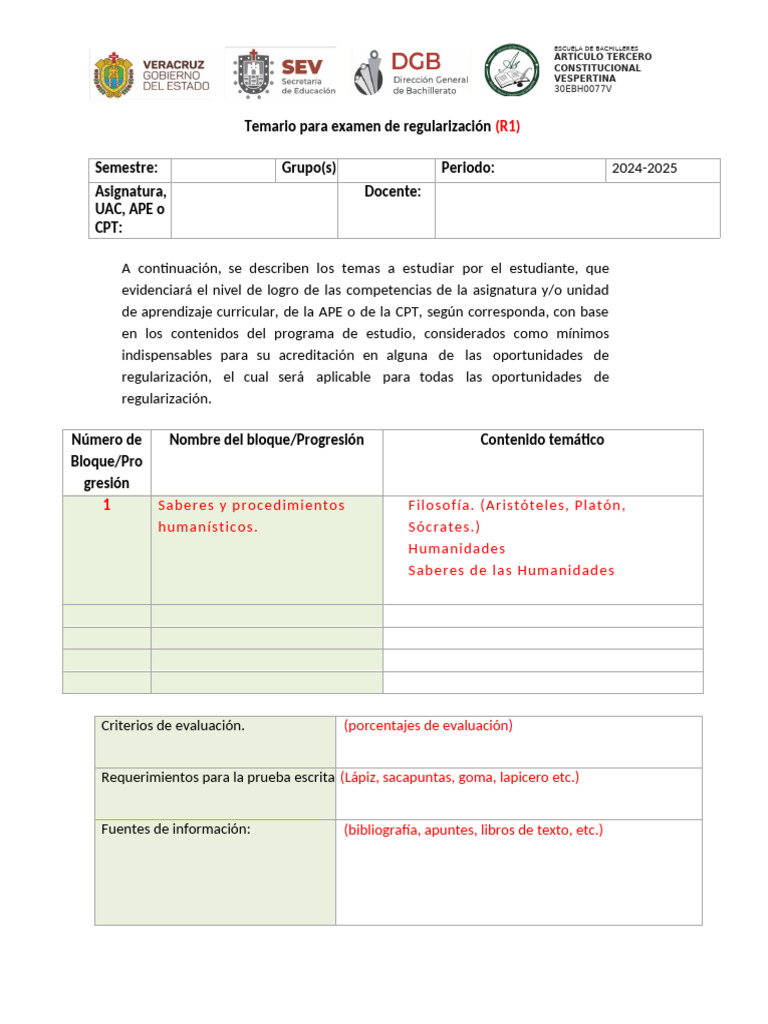 Formato Temario Examen | PDF