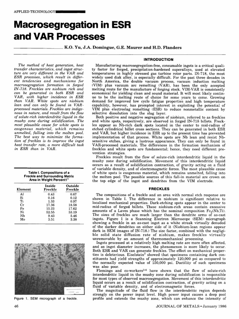 Yu 1986 Macrosegregation in EST and VAR Processes | PDF | Ingot | Titanium