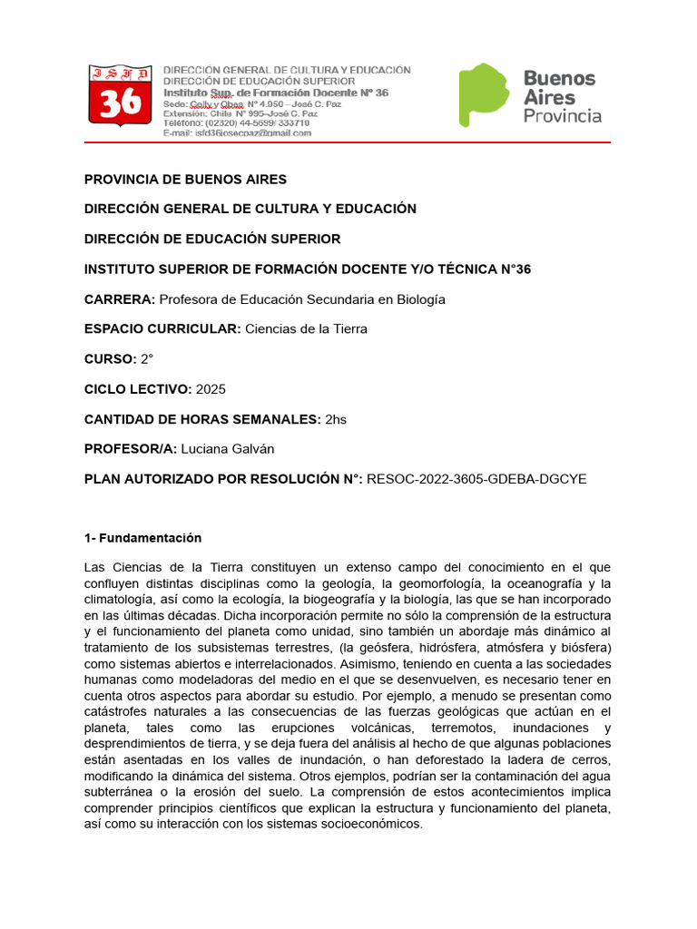 Ciencias de La Tierra-Planificación 2025-Galván | PDF | Energía renovable | Tierra