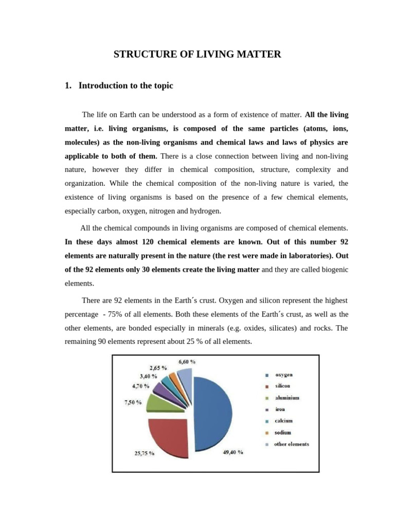 STRUCTURE OF LIVING MATTER - Report | PDF | Chemical Elements | Organic ...