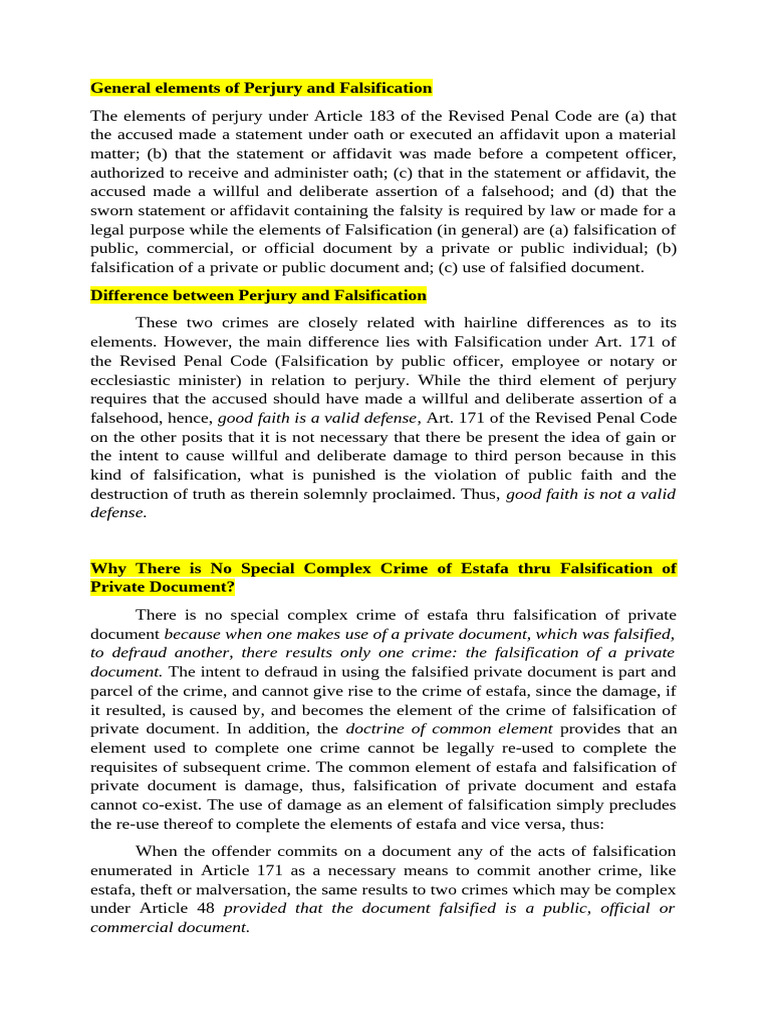Estafa and Falsification Laws Explained | PDF | Affidavit | Perjury