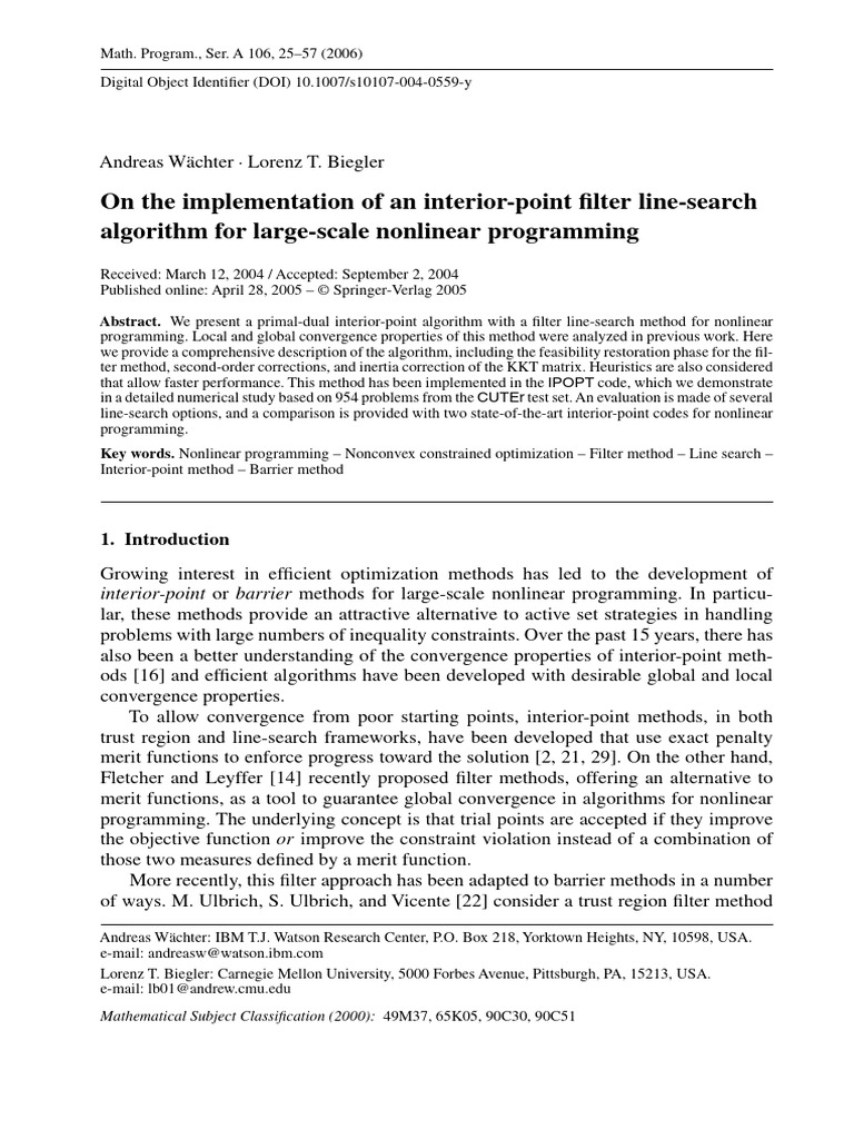 On the Implementation of an Interior-point Filter Line-search Algorithm for Large-scale ...