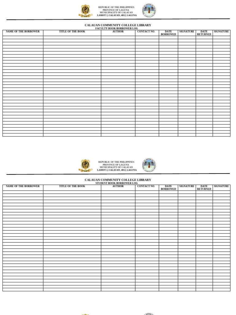 Book Borrower Log | PDF
