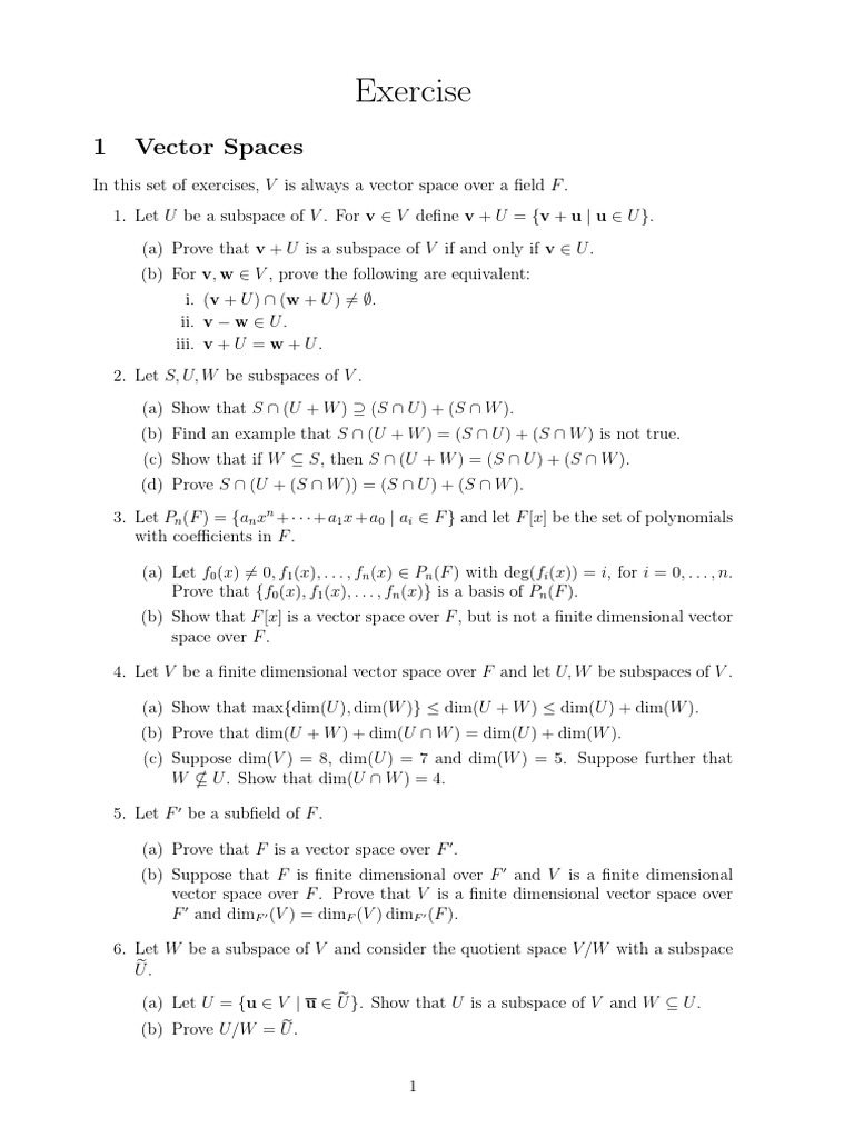 Vector Spaces and Linear Transformations Exercises | PDF | Eigenvalues And Eigenvectors | Basis ...