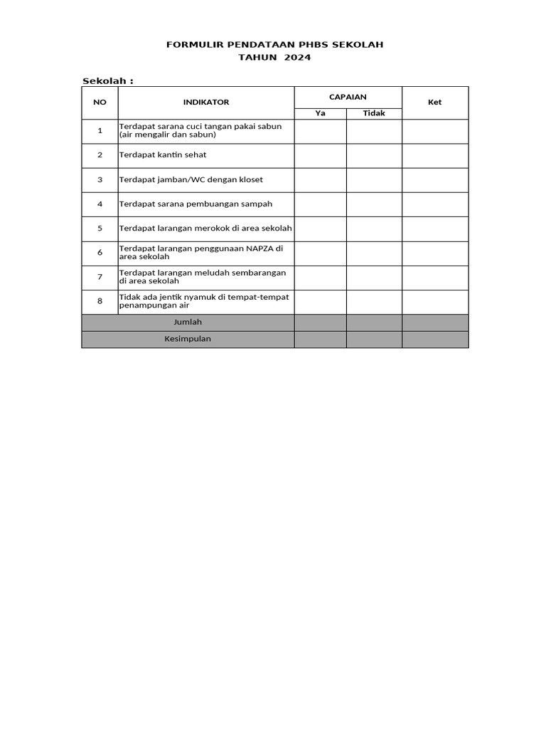 Form PHBS Sekolah | PDF