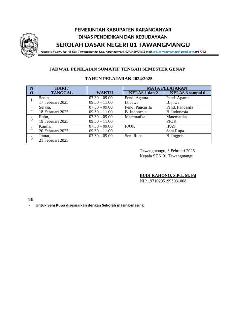 Jadwal PTS Semester Genap 2024-2025 | PDF
