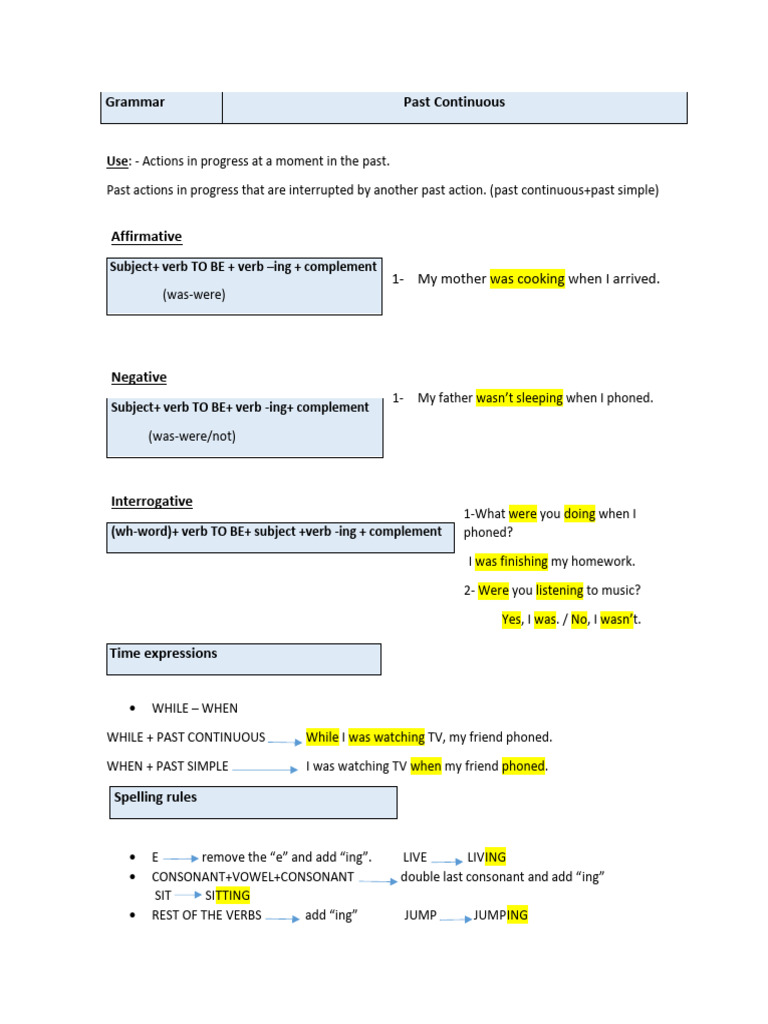 past continuos | PDF