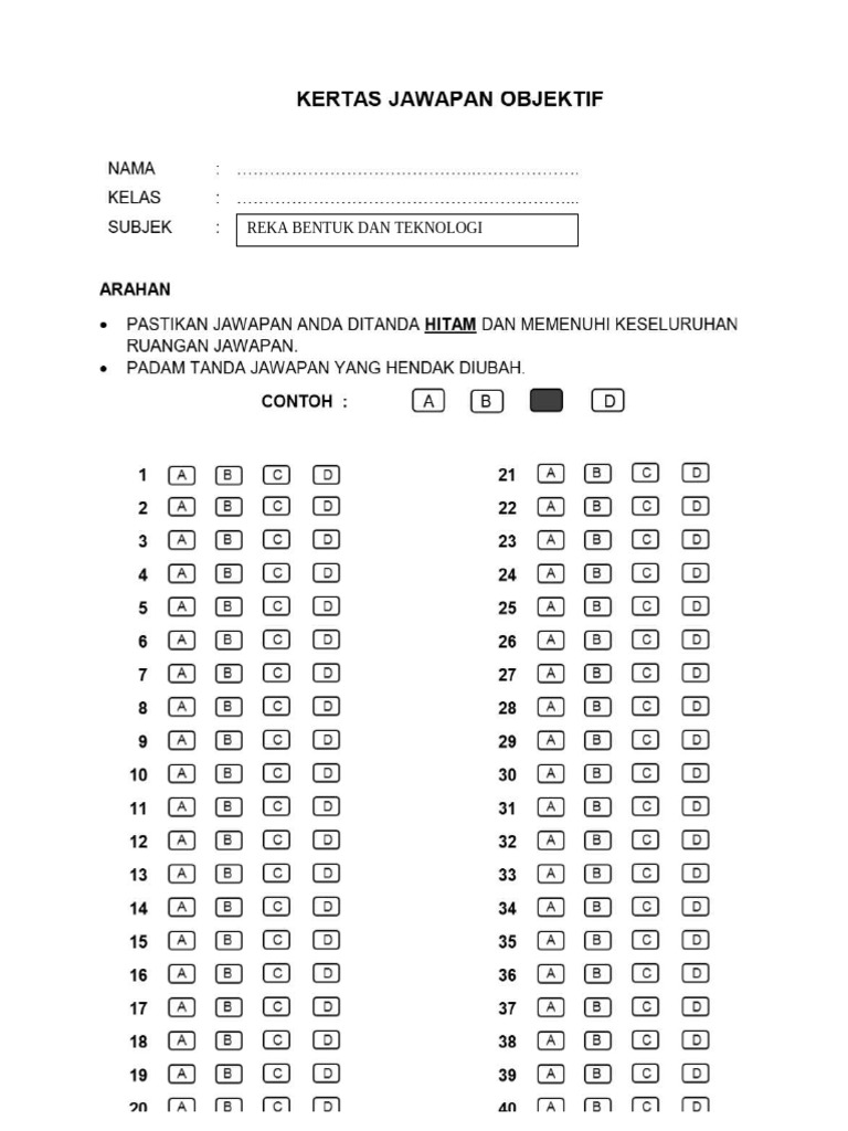 Borang Omr 40 Soalan - TOAZ - INFO | PDF
