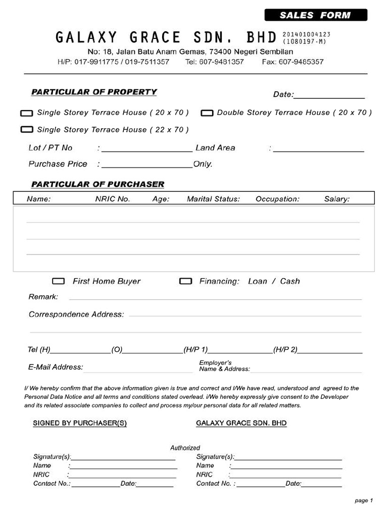 Sales Form Tambun Perwira | PDF