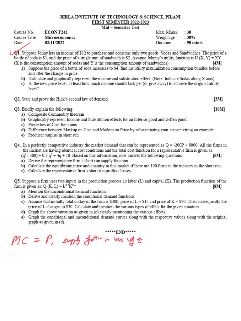 1154 ECON F242 20230105031921 Mid Semester Question Paper | PDF ...