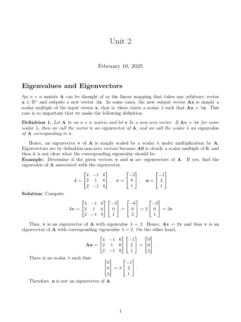 Eng Math Unit 2 | PDF | Eigenvalues And Eigenvectors | Matrix (Mathematics)