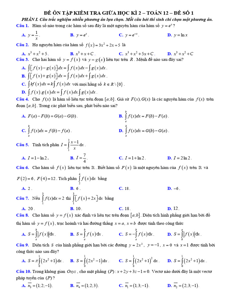 GK2 - TOAN12 - ĐỀ SỐ 1 | PDF