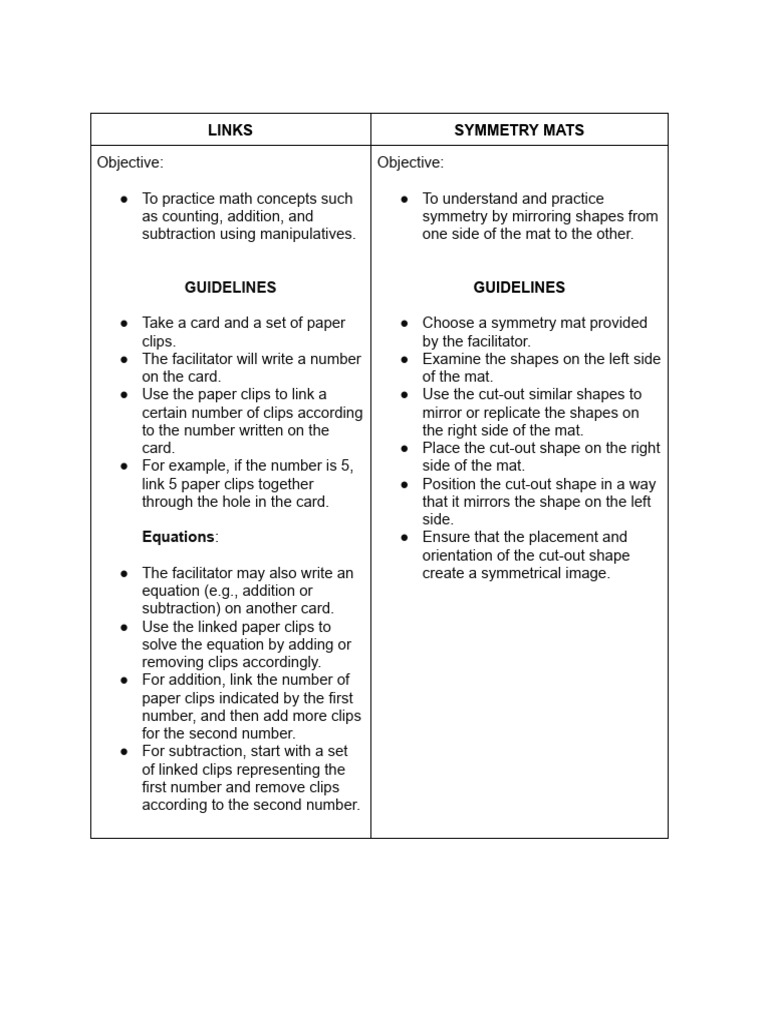 Guidelines Each Manipulatives | PDF | Equations | Volume