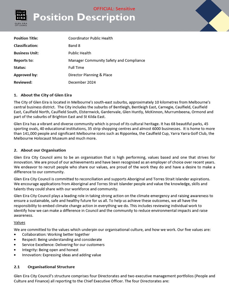 Coordinator Public Health - Position Description | PDF | Regulatory ...